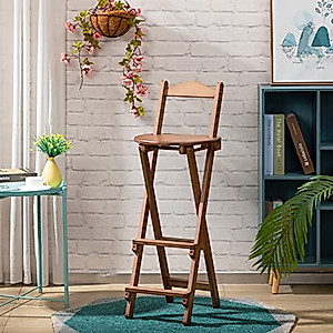 HollyHOME Folding Bamboo Bar Stool with Backrest and Footrest, Indoor&Outdoor Counter Height Back Support Stool with Pedals, Collapsible Dining High Chair for Home, Kitchen, Pub, Party, Patio, Walnut