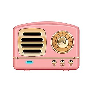 Dosmix Portable Bluetooth Stereo Speaker, Enhanced Bass Retro Wireless Vintage Speaker with TF Card Slot, Built-in Mic for Travel, Home, Beach, Kitchen for Android/iOS Devices (Pink)