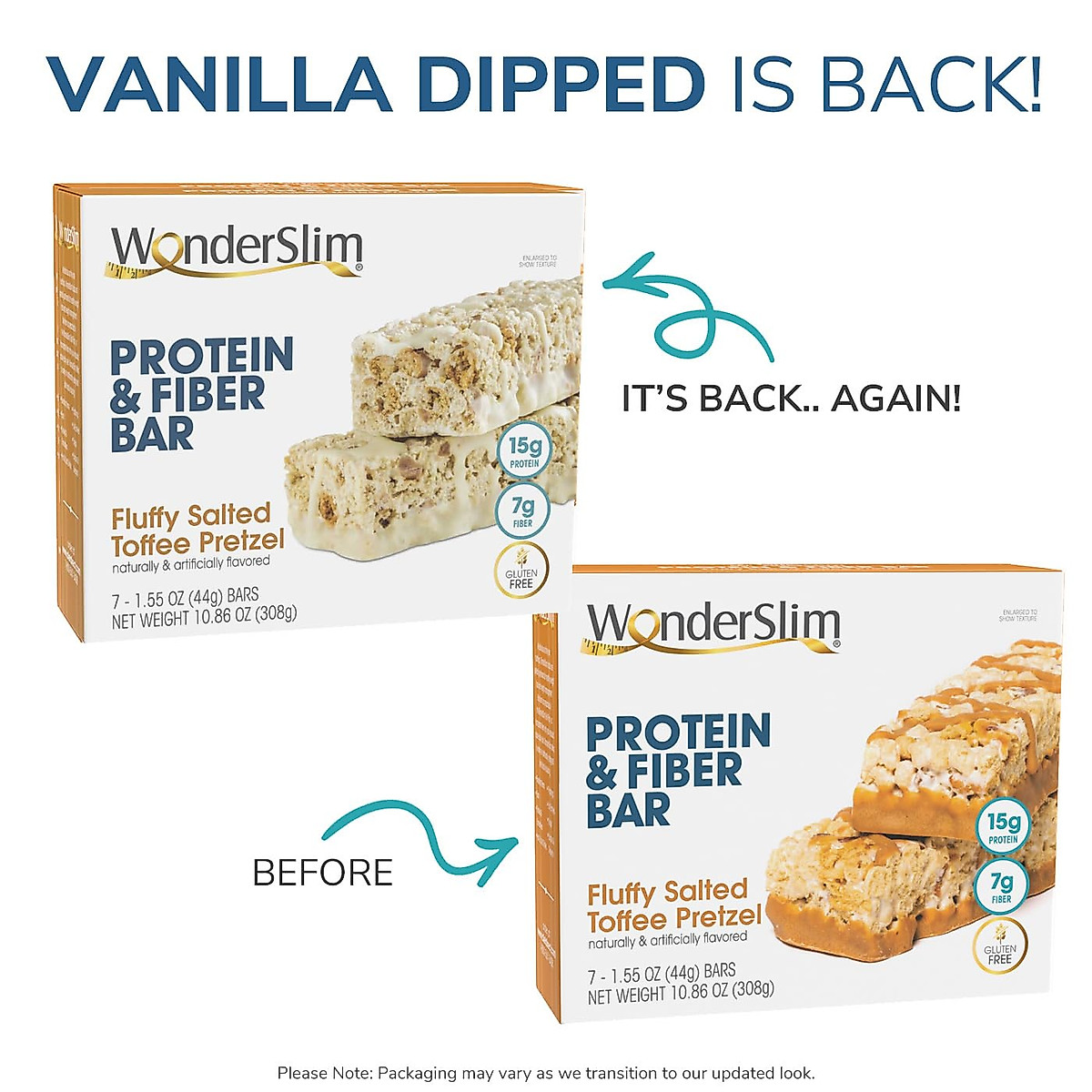 WonderSlim Protein & Fiber Bar, Salted Toffee Pretzel, 15g Protein, 7g Fiber, Gluten Free (7ct)