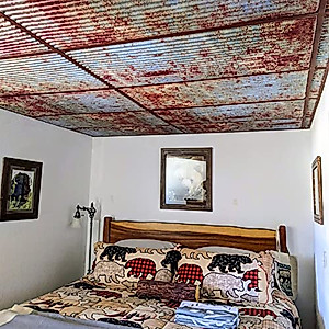 From Plain To Beautiful In Hours 261 Ridged Metal PVC 2' x 4' Lay-in Ceiling Tile (Covers / 400 sq.ft), Old Tin Roof, 50 Piece