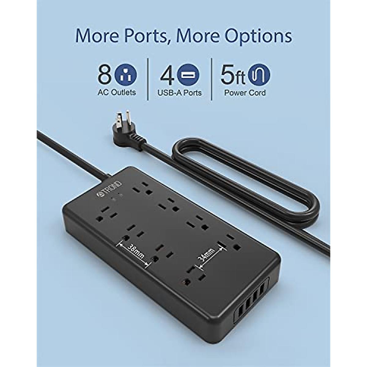 Surge Protector Power Strip, TROND 5ft Extension Cord with 8 Outlets ...