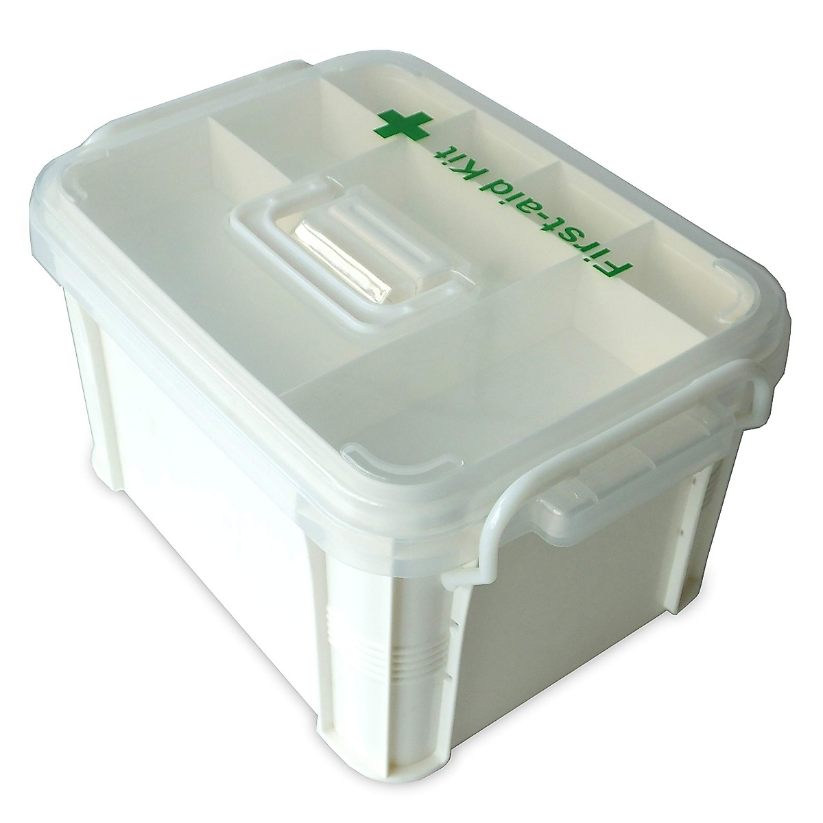 Portable handled medicine first aid box plastic medicine basic organizer holder. Family small safety emergency medical storage box kit travel, car, home, camping, office, vehicle + pill cutter (empty)