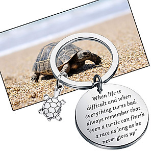 SEIRAA Turtle Gift Always Remember That Even a Turtle Can Finish a Race as Long as He Never Gives Up Keychain Turtle Charm Inspirational Gifts (Turtle keychain)