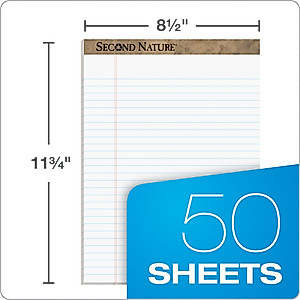 TOPS Second Nature 100% Recycled 18 lb. Legal Pad, 8-1/2 x 11-3/4 Inches, Perforated, White, Legal/Wide Rule, 50 Sheets per Pad, 12 Pads per Pack (74085)