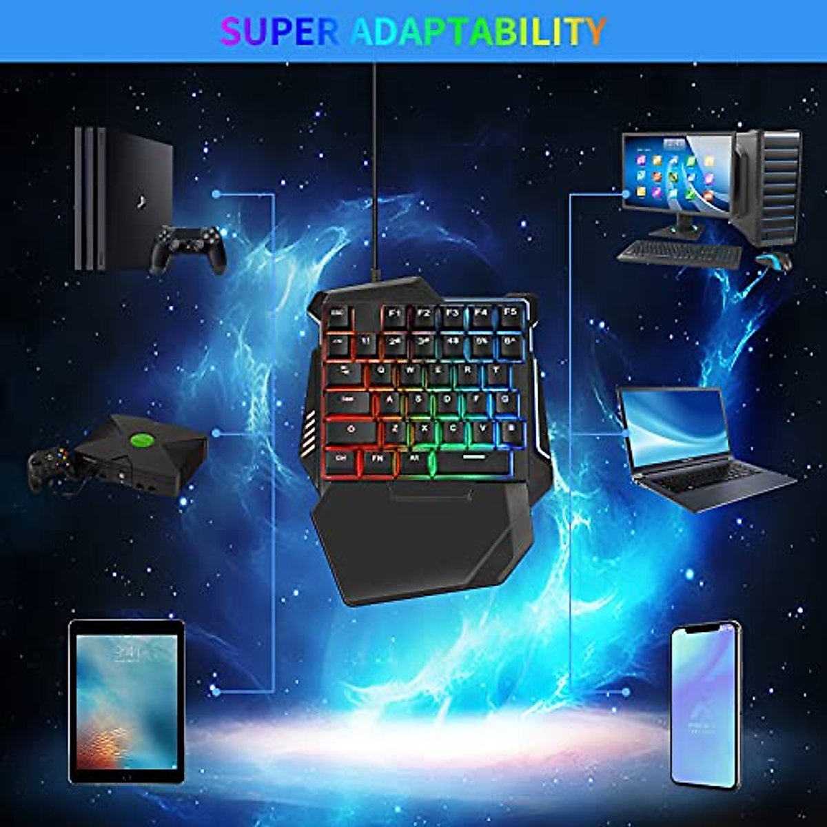 Half Hand Gaming Keyboard and Mouse Combo Laelr 35 Keys PUBG Wired Mechanical RGB LED Backlit Half Keyboard with Wrist Rest Wired Gaming Mouse Converter for Android IOS, Not support IOS 13.4 and above