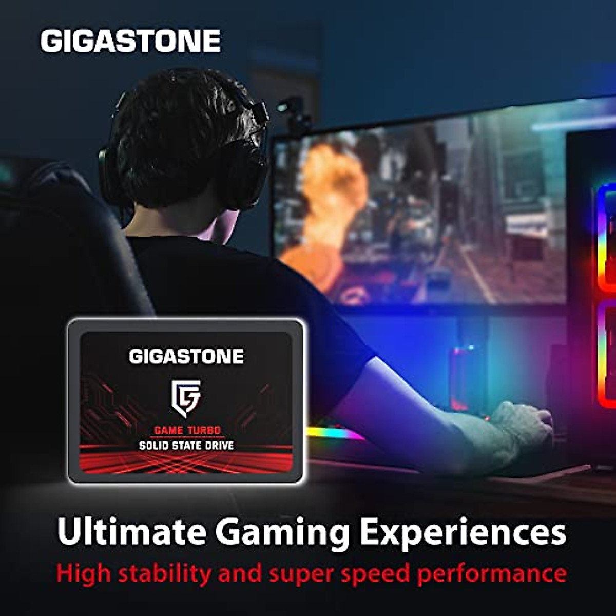 Gigastone Game Turbo 256GB SSD SATA III 6Gb/s. 3D NAND 2.5" Internal Solid State Drive, Read up to 520MB/s. Compatible with PC, Desktop and Laptop, 2.5 inch 7mm (0.28”)