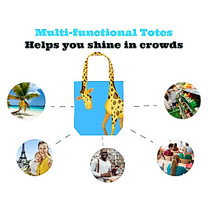 Giraffe Tote Bag - Giraffe Gifts for Women - Funny Giraffe Decor - Giraffe Lover Gift Bag for Women - Canvas Reusable Large Halloween Tote Bag for Grocery Shopping Beach - Book Tote Bag (Blue Giraffe)