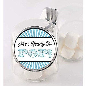 Blue Ready to Pop Baby Shower Stickers | 36 Matte Stickers | 2 Inches Round | Ready to Pop Baby Shower Labels