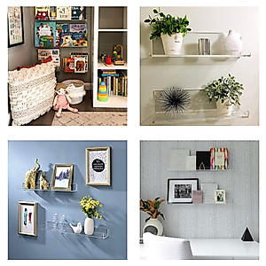 Cerpourt Acrylic Floating Wall Ledge Shelf, Clear Bathroom Storage Shelves Display,Acrylic 15" Invisible Bookshelf (2pack)