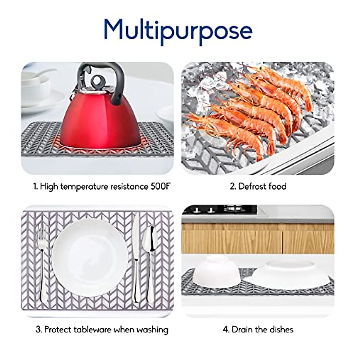 CNDSE Sink Protectors for Kitchen Sink 26'' x 14'', Non-slip Silicone Sink Mats for Bottom of Kitchen Sink,Grey Kitchen Sink Mats for Farmhouse Stainless Steel Ceramic Sink,Center Hole Sink Mat(2)