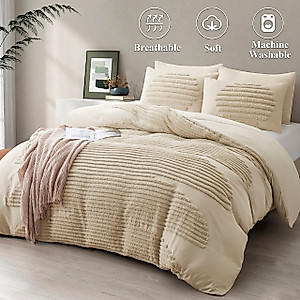 BEDAZZLED 5 Pieces King Duvet Cover Set, Boho Bedding Sets for Modern Home, Tufted and Super Soft Comforter Covers, Beige