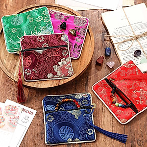 LEIFIDE 30 Pcs Jewelry Silk Purse Pouch Chinese Silk Brocade Coin Purse Zipper Jewelry Bag Gift Pouch with Tassel Small Chinese Embroidered Organizers Pocket for Women Girls Necklace Earring Bracelet