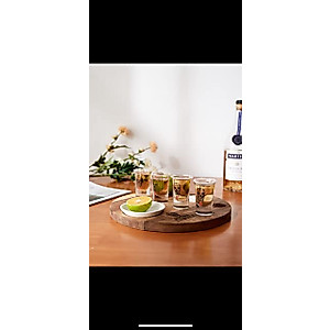 de la Cruz Tequila Flight Board with Salt Rim, Includes 4x Shot Glasses and Ceramic Plate Handmade Board, Glass Holder, Bar Party Serving Tray, Family Dinner Party, Gift for Friend