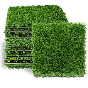CJNLON 12"x12" Artificial Grass Tiles, 6 Packs Self-draining Fake Grass Turf Tiles Set for Flooring Decor, Dog Pads Indoor Outdoor 1.57'' in Pile Height