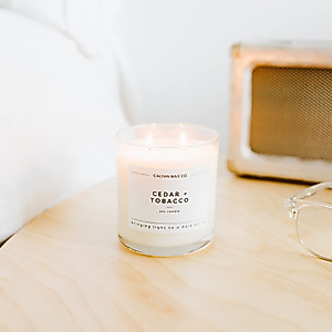 Calyan Wax Co. 2 Wick Candle, Cedar + Tobacco Scented Candle, 37 Hour Burn Time, Aromatherapy Soy Candles, Non Toxic & Vegan Soy Wax, Glass Tumbler Scented Candles, 12.5oz