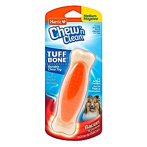 Hartz Chew 'n Clean Tuff Bone Bacon Scented Dental Dog Chew Toy - Medium