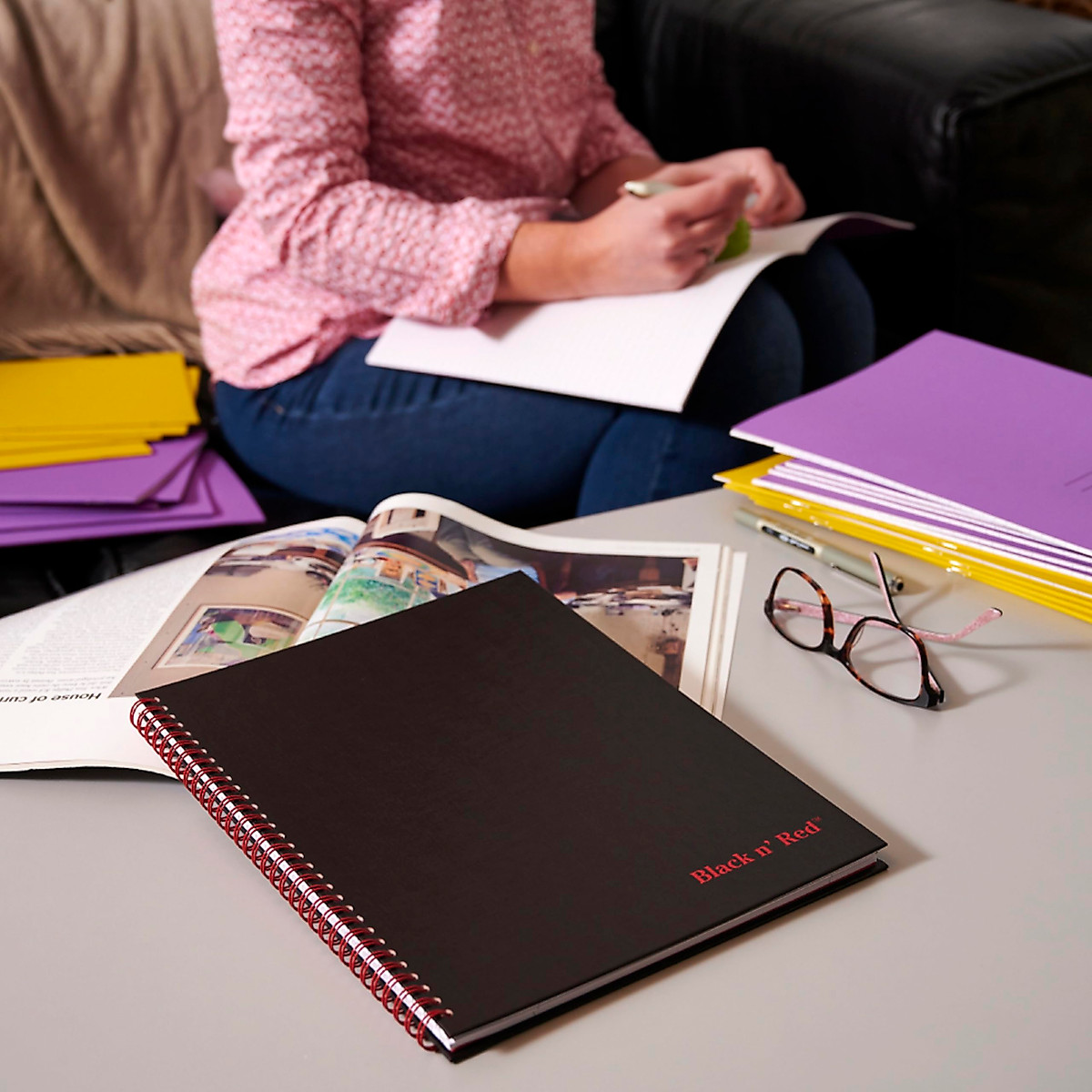 Black n' Red Notebook, Hardcover, Premium Optik Paper, Scribzee App Compatible, Environmentally Friendly, Durable Spiral Binding, 11" x 8-1/2", 70 Double-Sided Ruled Sheets, Pack of 3 (400123488)