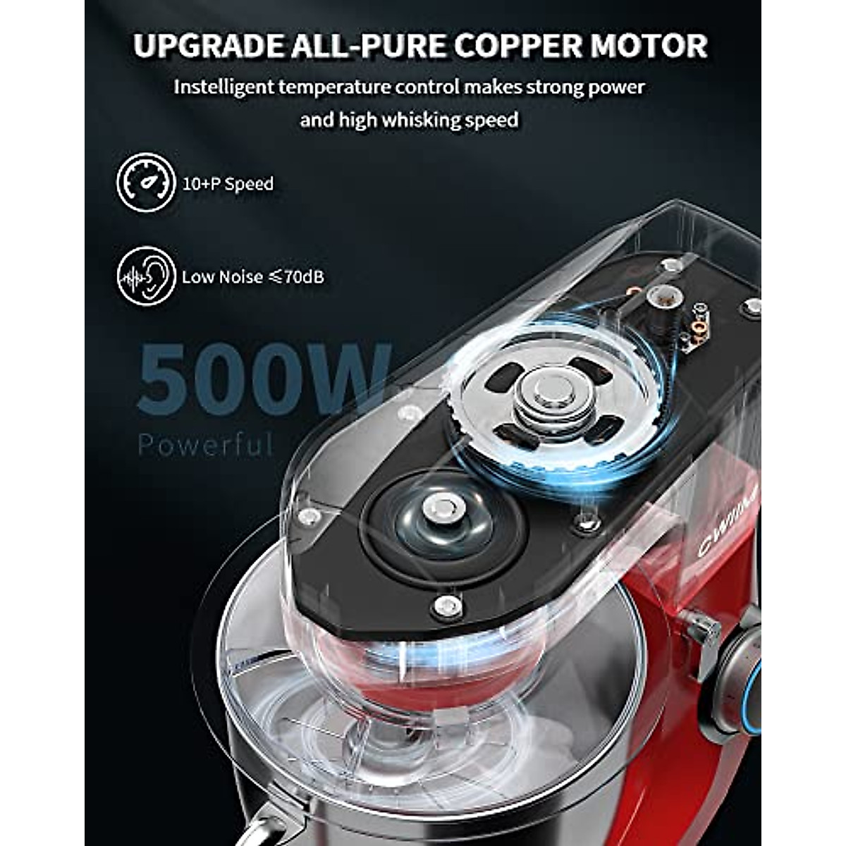 Stand Mixer, CWIIM 10+P Speed 4.8 QT Food Mixer with Dough Hook Whisk Beater Splash Guard Mixing Bowl, Tilt-Head Kitchen Electric Mixer for Baking Egg Bread Cakes Cookie Pizza Salad (Red)