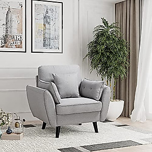 JAMFLY Small Sofa Couch for Living Room, Upholstered Modern Sofa Chair with Pillow, Comfortable Small Sofa for Bedroom, Office