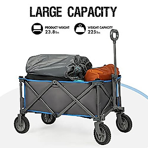 PORTAL Collapsible Folding Utility Wagon Cart Heavy Duty Foldable Outdoor Garden Camping Cart with Removable Fabric, Grey/Blue