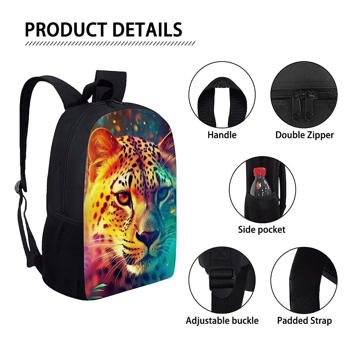 PinUp Angel Yellow Cool Cheetah School Bag For Kids Backpack Cool Magical Animal Bag For Children Boys and Girls Bookbag