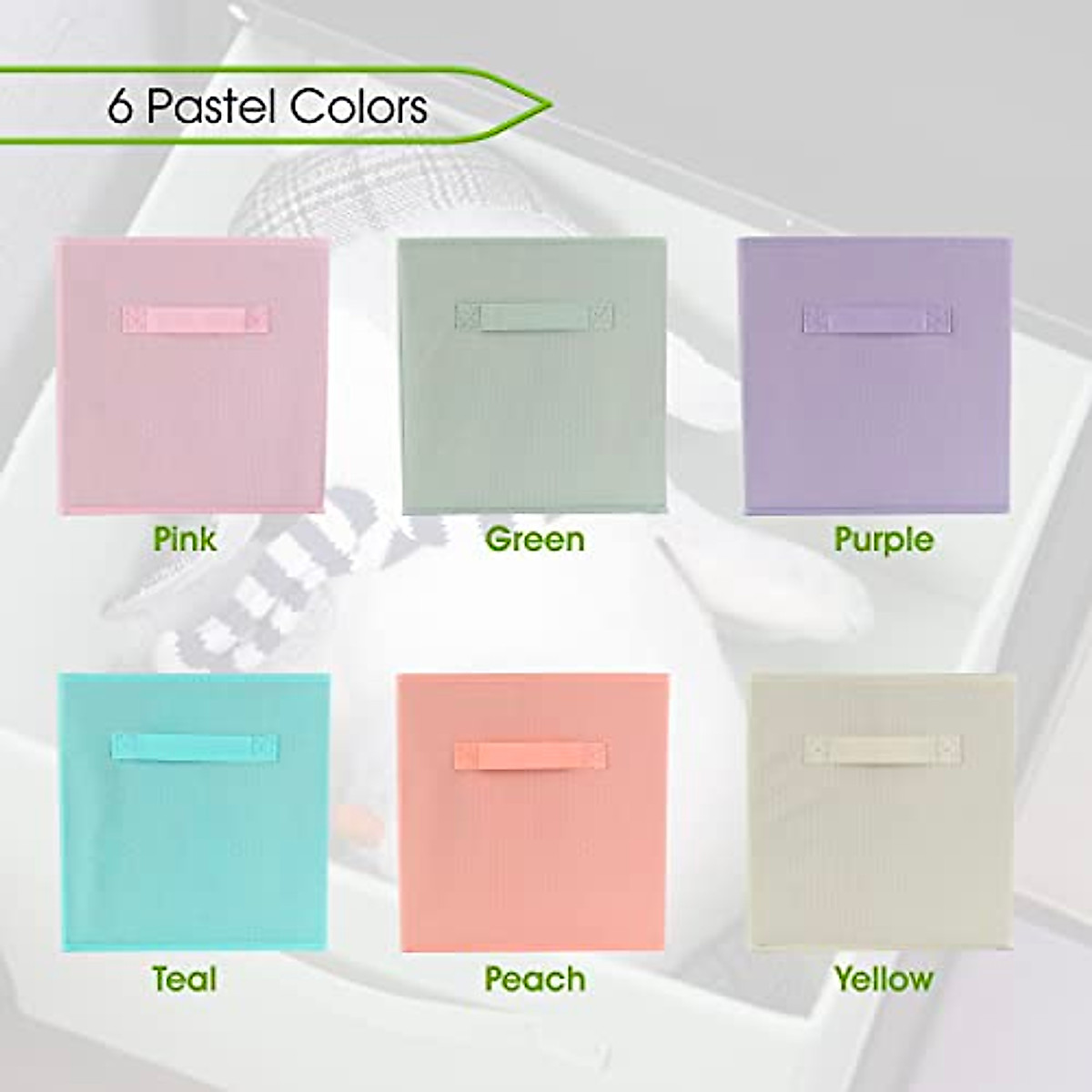 7Penn Basket Cube Storage Bins - 6pk Pastel 10in Square Collapsible Fabric Storage Cubes Organizer Bins for Playroom