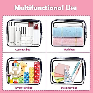 CADAVO TSA Approved Toiletry Bag, 3 Pack Clear Travel Bags for Toiletries, Quart Size Makeup Cosmetic Bag Organizer for Women Men Travel Accessories(Black)