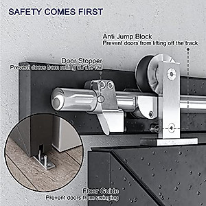SMARTSTANDARD 12 Feet Top Mount Double Sliding Hardware Kit-Stainless Steel Heavy Duty Sturdy Barn Track-Simple and Easy to Install-Fit 36“ Wide Door Panel (T Shape Hanger)