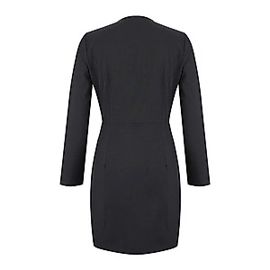 F_Gotal Dresses for Women Double Breasted Button Front Business Pencil Style Long Dress for Work Casual Formal Black