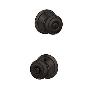Schlage F40 GEO 716 Georgian Door Knob, Bed & Bath Privacy Lock, Aged Bronze
