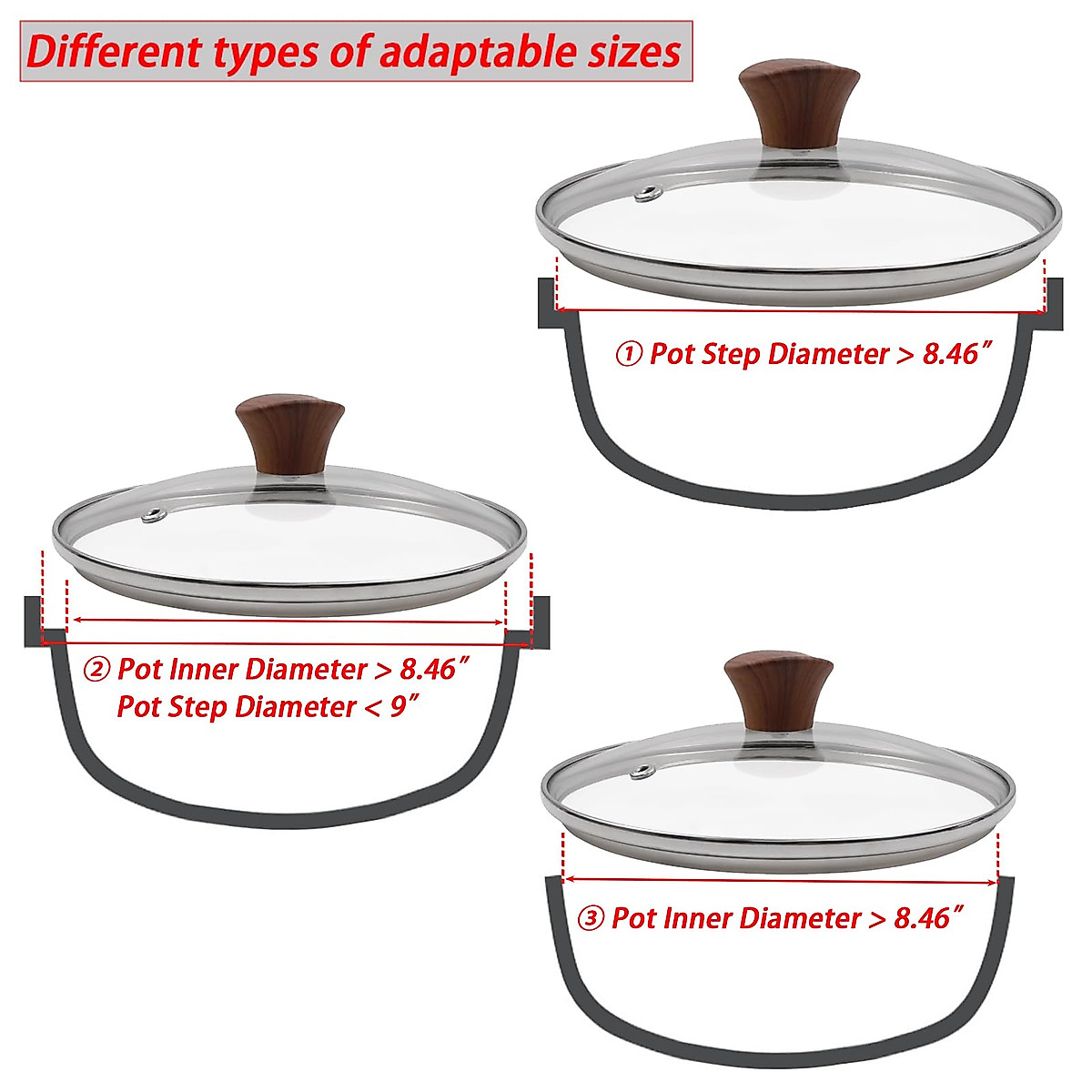 LC LICTOP 9" Tempered Glass Lid 304 Stainless Steel Rim Cookware Cover Replacement for 9-Inch Pan or Pot (Heat Resistant Bakelite Knob)