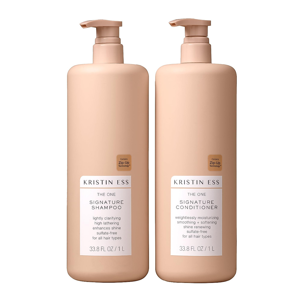 Kristin Ess Signature Shampoo and Conditioner Set with Pumps | Daily Sulfate Free, Color Safe, Hydrating, Moisturizes, Adds Softness & Shine - Pear Fragrance, 33.8 fl oz each 2-pack