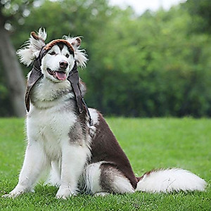 Pet Pilot Hat,Dog Cat PU Leather Aviator Fleece Lined Winter Warm Costume Caps,with Ear Holes,for Small Medium Large Dogs(Brown,S)