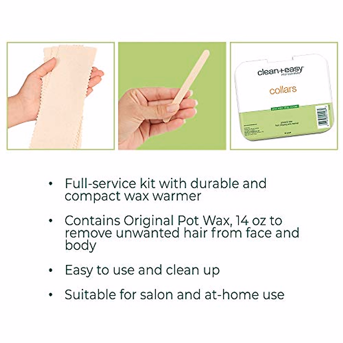 Clean + Easy Pot Wax Mini Kit With Deluxe Warmer, Original Formula Wax, Muslin Strips, Waxing Accessories, (120 V)