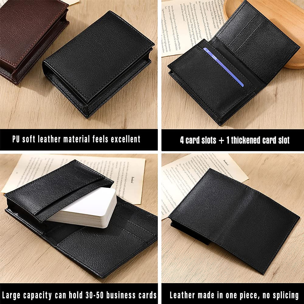 Olanpei 2 Pack Leather Business Card Holder for Men Women, Large Space for 40 Business Cards Wallet Credit Card Holder （Black/Brown）