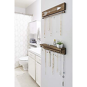 SoCal Buttercup Rustic Necklace and Jewelry Organizer - Hanging Wall Mount Display - Mounted Wooden Holder for Earrings, Necklaces, Bracelets, and Many Other Accessories (Two Piece, Rustic)