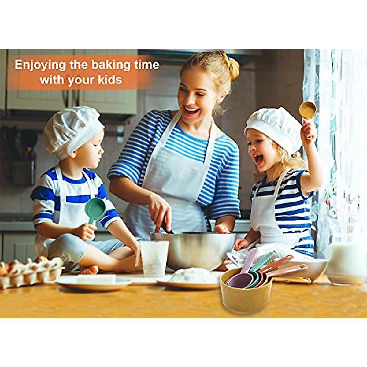 Plastic Measuring Cups and Spoons Set - 10 Pcs Colorful Kitchen Measuring Tool, Engraved Metric/US Markings Stackable Silicone Measure Cup for Liquid & Dry Measuring, Cooking & Baking, Random Color