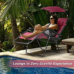 HAPPYGRILL Zero Gravity Lounge Chair Folding Patio Recliner for Outdoor Beach Patio Poolside, Wine