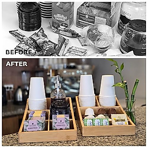 IMAJINAAR Large Capacity Coffee Pod Organizer for K Cups, Tea Bags & Snacks | Bamboo Coffee Station & Condiment Organizer with Spill-Resistant Mat (17.7''x11.8'')