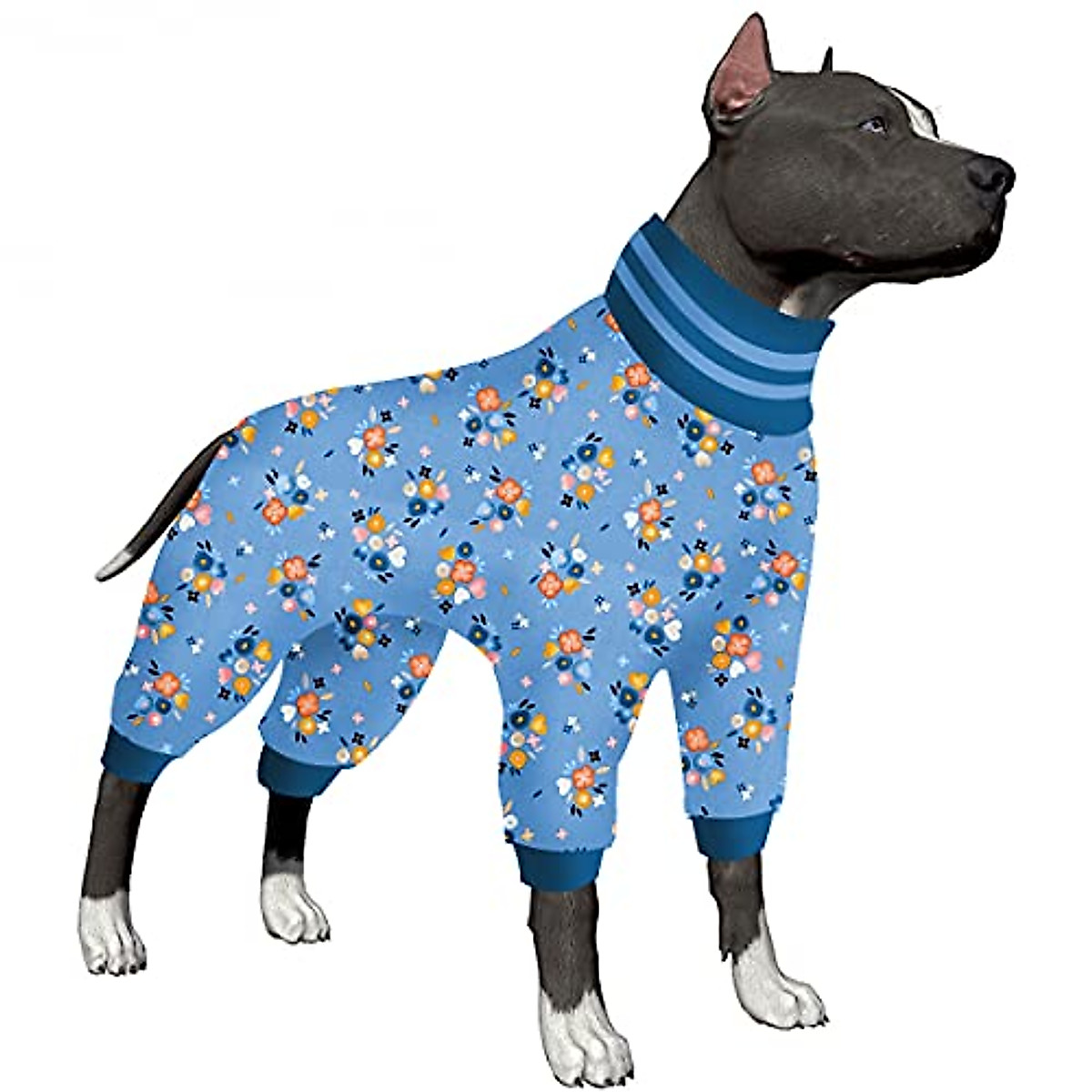 LovinPet Large Dog Pajamas, Base Layer Dog Pjs Under Dog Sweater, UV & Post Operative Protection High Collar Dog Jumpsuit, Stretchy Baby Bouquets Dusk Prints Large Dog Jammies XL