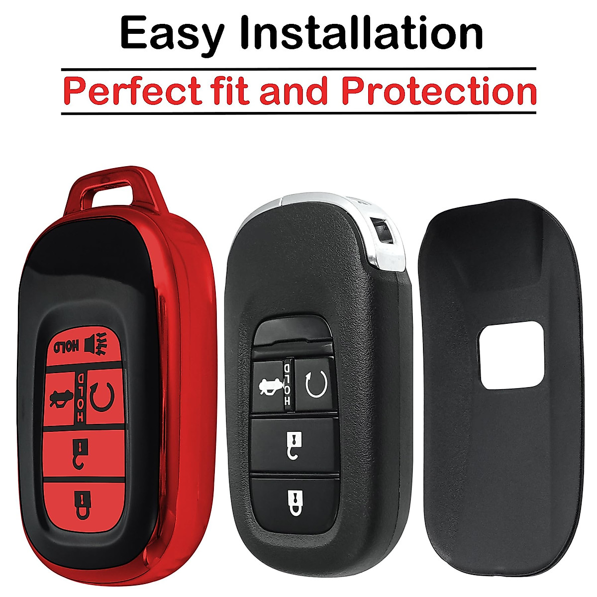 Yonmcfn for Honda Key fob Cover with Leather Keychain,Soft TPU 5 Buttons Key Shell,fit 2022 2023 Civic Accord Remote car Key(Red)