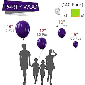 PartyWoo Royal Purple Balloons, 140 pcs Dark Purple Balloons Different Sizes Pack of 18 Inch 12 Inch 10 Inch 5 Inch Purple Balloons for Balloon Garland or Balloon Arch as Party Decorations, Purple-Y16