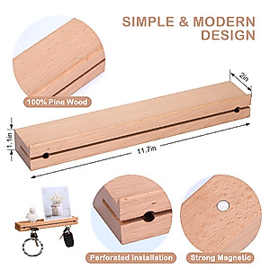 Gartely Wooden Wall Key Holder with Shelf Wood Key Rack Wall Magnetic Key Holder Board Magnet Key Storage Hook Wood Floating Shelf with Neodymium Magnets