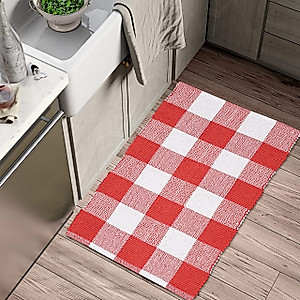 Buffalo Plaid Rugs for Living Room 24x36 inch-Orange White, Kitchen Rugs,Entry Way Rugs, Door Rugs, Area Rugs,Farmhouse Bath Room Rugs,Buffalo Check Rugs,Woven Rag Rugs,2x3 Rugs,Revirsible Rugs Cotton