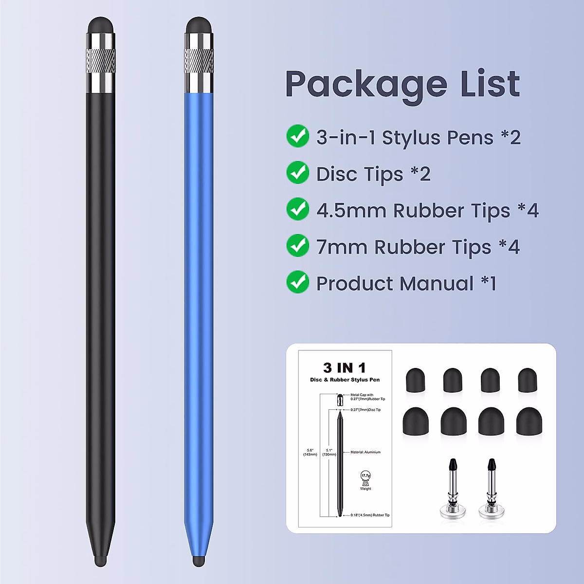 Stylus Pen for iPad iPhone, Styluslink 3 in 1 Universal Capacitive Stylus Pen for Touchscreen iPhone iPad Air Mini Pro Android Phone Chromebook Tablet Sumsung Laptop All Touchscreens (2 Pack)