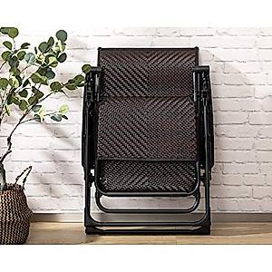 AbocoFur Rattan Folding Zero Gravity Chair with Lock for Adults, Indoor&Outdoor Adjustable Recliner with Steel Frame and Widened Armrest, Heavy Duty Lounge Chair for Patio, Balcony, Brown