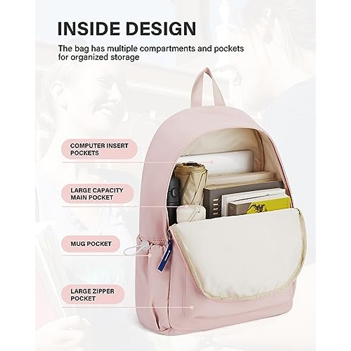 kibachev Pink Casual Daypack Backpack Simple Backpack College Backpack for Women Carry On Backpack