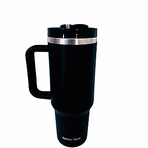 40 oz Tumbler with Handle and Straw, Black Insulated Travel Mug Iced Coffee Cup, Reusable Stainless Steel Insulated Water Bottle, Keeps Drinks Cold for 24 Hours, Dishwasher Safe, BPA Free, Large