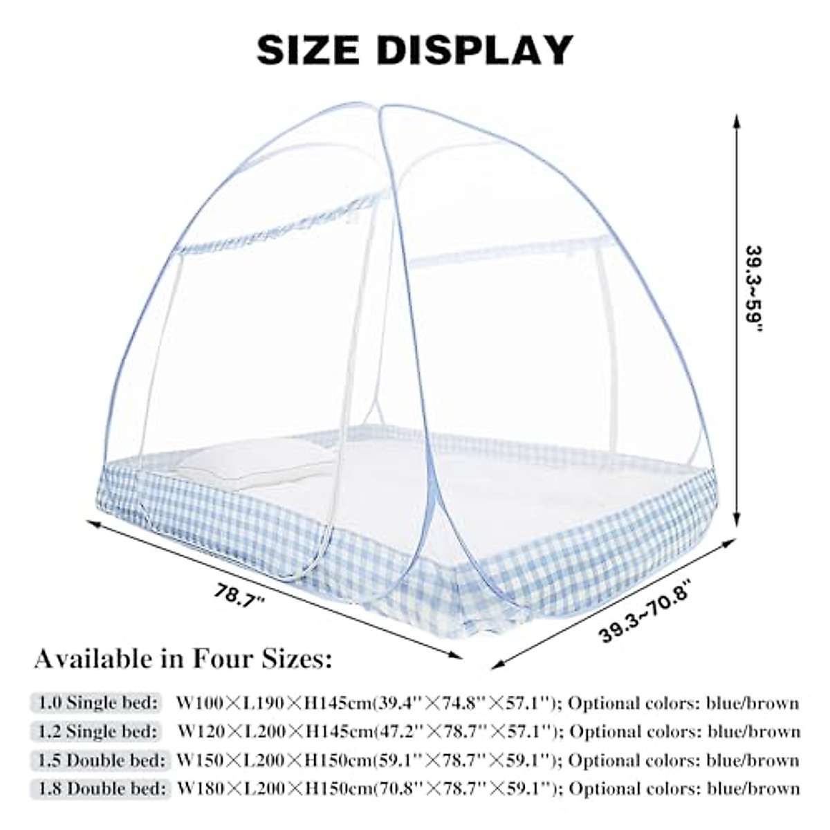 Tinyuet Mosquito Net for Bed, Portable Single Door Pop-up Mosquito Netting with Net Bottom, 39.3x78.7in Bed Tent for Indoor and Outdoor Use, Insect Screen - Blue Edge
