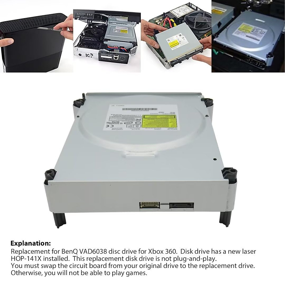 Gxcdizx Replacement Disc DVD Drive for Xbox 360 BenQ VAD6038 HOP-141X